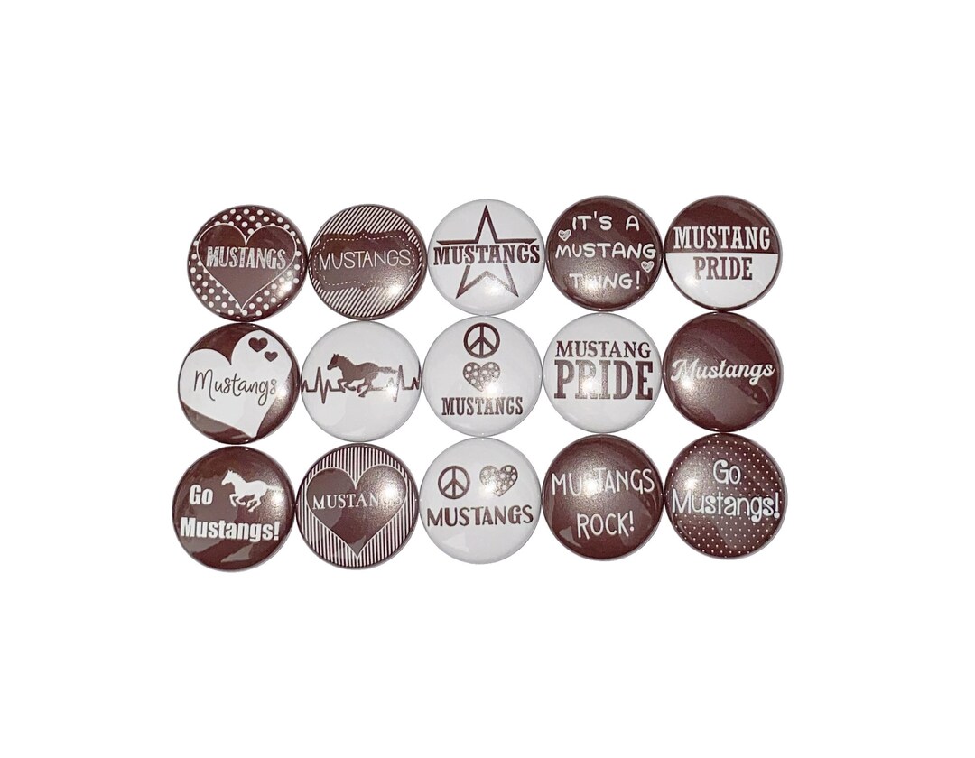 Mustang Magnet, Maroon, White, 1", 1.25", Button Magnet, Mustang Theme ...