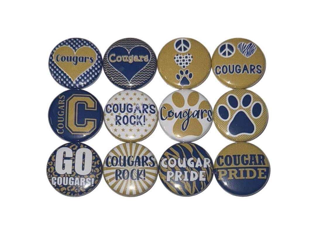 Cougar Magnet, Navy Blue, Gold, 1", 1.25", 1.5", 2.25", Button Magnet ...