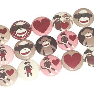 Monkeys, 1", 1.25", Button, Monkey Party Favor, Monkey Theme, Red, Pink ...