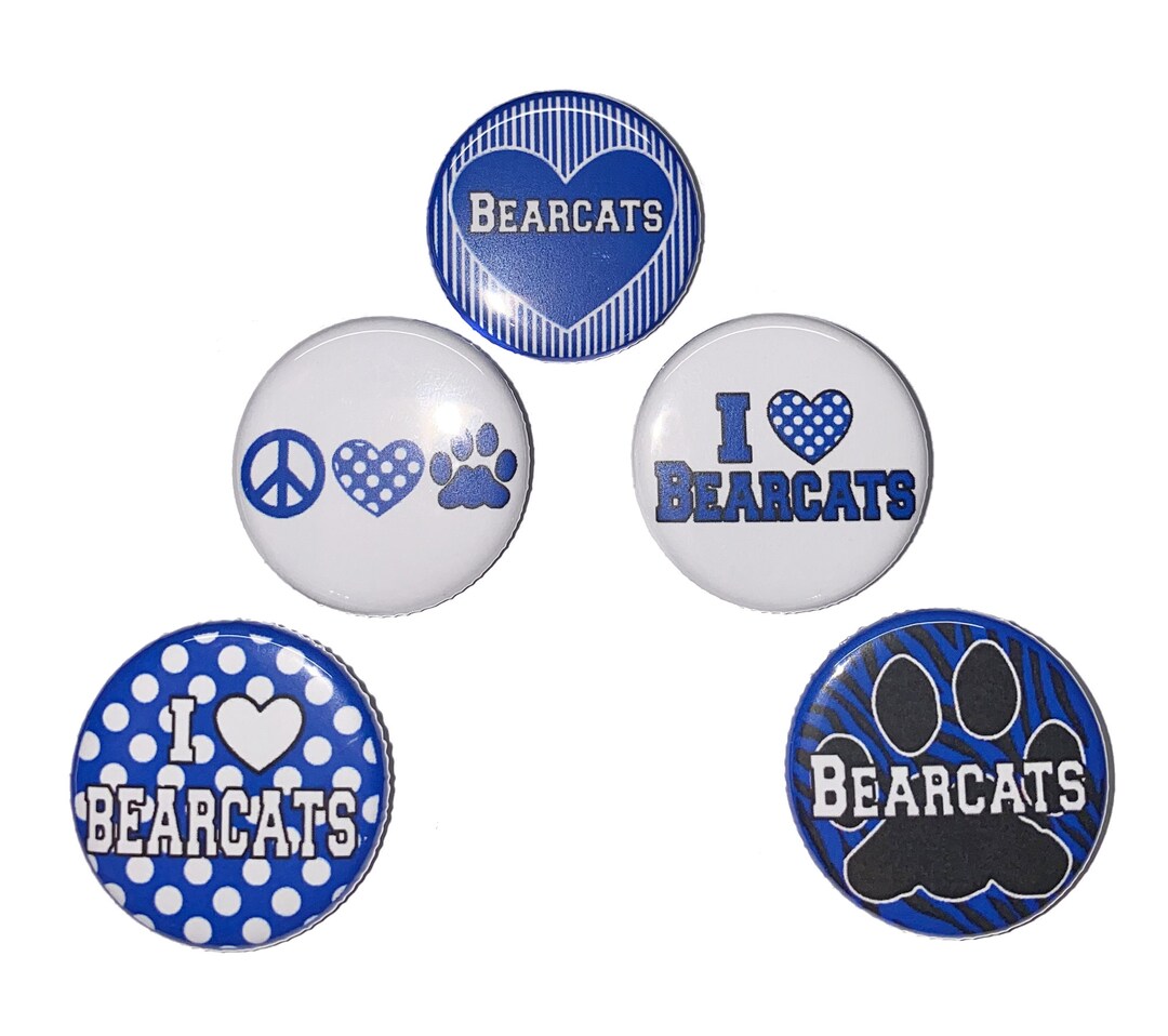 Bearcats, Blue, White, Imperfect, 1.25" Pinback Button, 5 Buttons ...