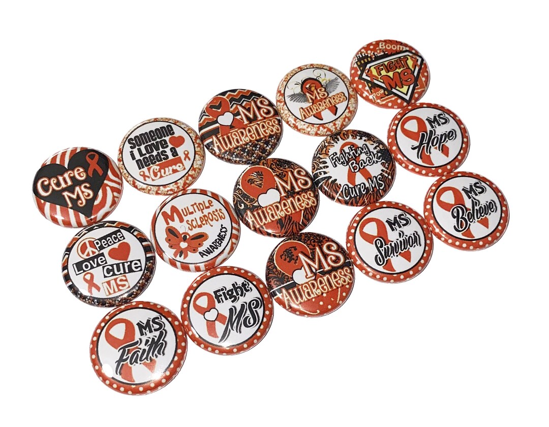 Multiple Sclerosis, 1", 1.25", Button, Orange Ribbon, Orange Ribbon ...