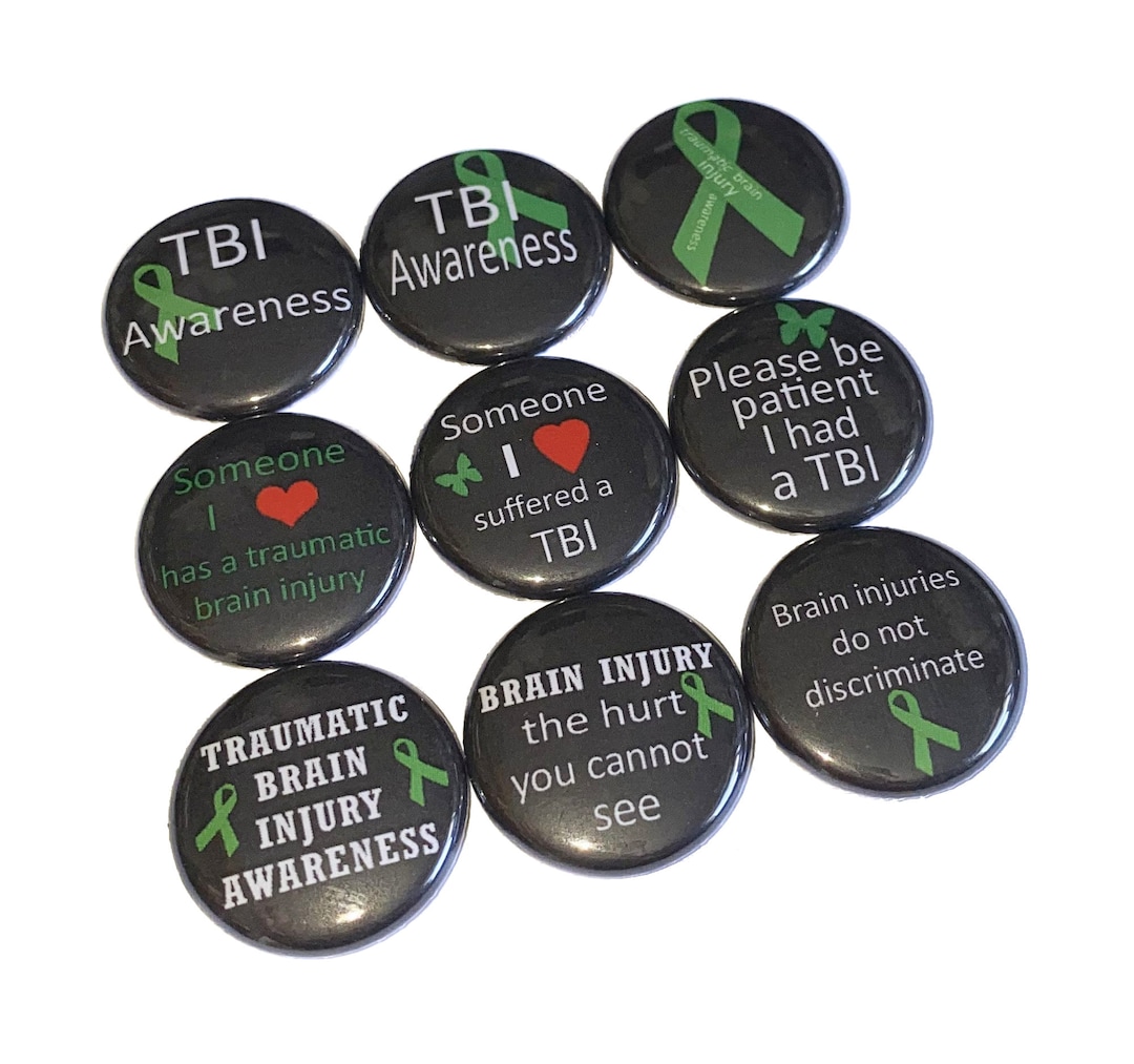 Brain Injury, TBI, Green Ribbon, 1, 1.25, 1.5, Button, Brain Injury ...