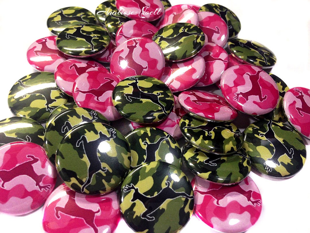 Camo Deer, 1", 1.25", Button, Pink Camo Deer, Green Camo, Party Favor ...