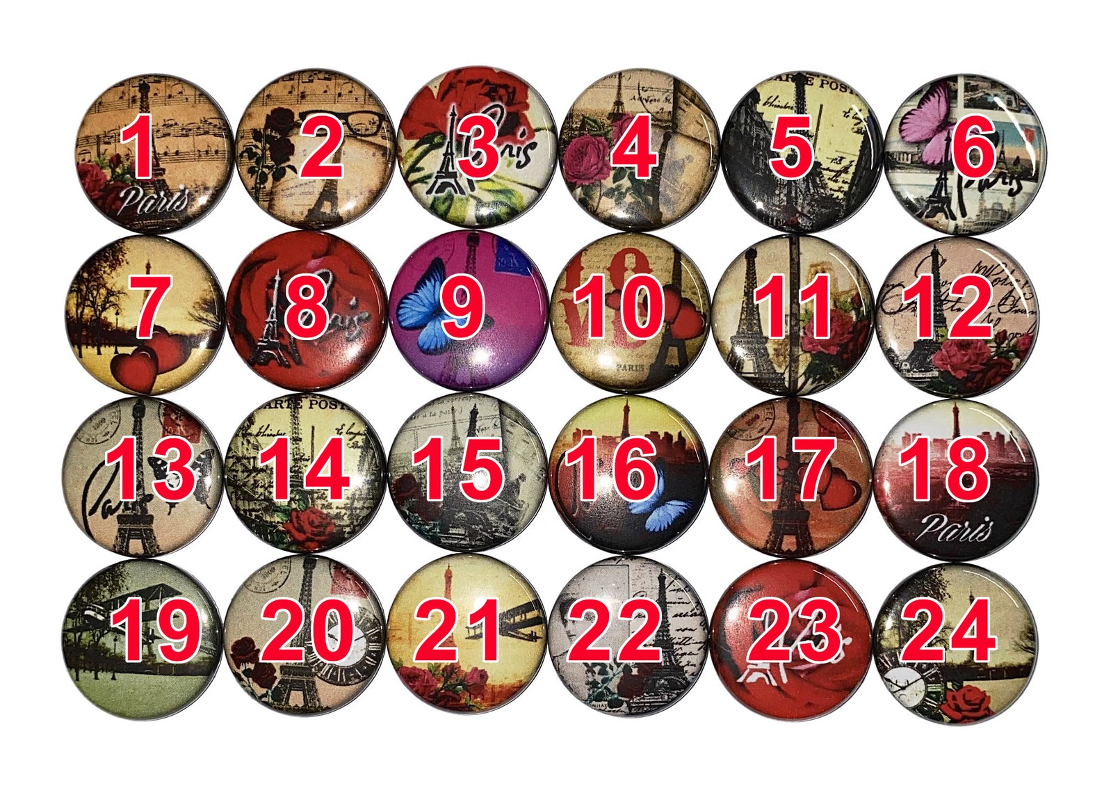 Paris 1 1.25 1.5 2.25 Button - Etsy