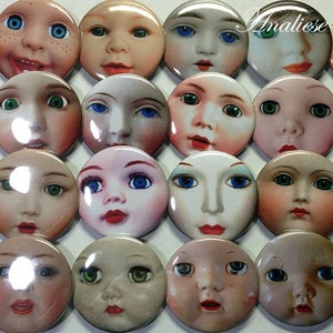 Doll Faces, 1", 1.25", 1.5", 2.25", Button, Dolls, Creepy Doll, Doll ...