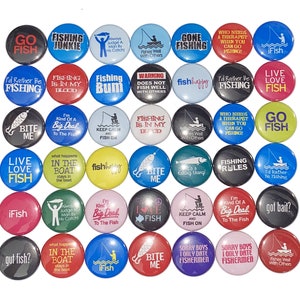 Fishing, 1", 1.25", 1.5", 2.25", Button, Fishing Theme, Fishing ...