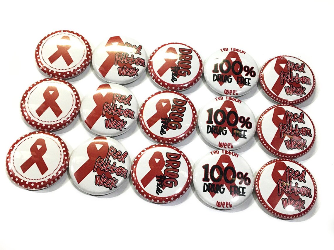 Red Ribbon 1 Button Drug Awareness Red Ribbon Week | Etsy