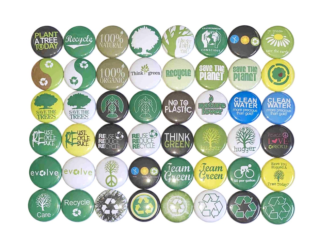 Recycle Magnet, 1", 1.25", 1.5", 2.25", Button Magnet, Eco Theme, Green ...