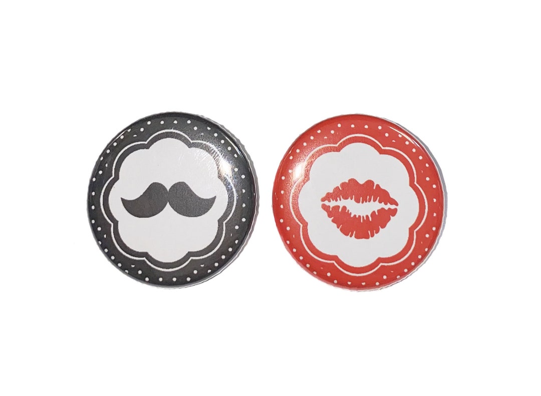 Gender Reveal, Mustache, Kiss, 1.25", 1.5", 2.25", Pinback Button ...