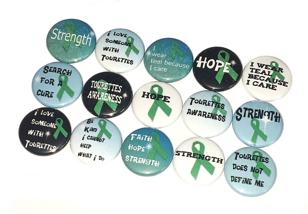 Tourettes, 1", 1.25", Button, Tourettes Ribbon, Tourettes Theme, Teal ...
