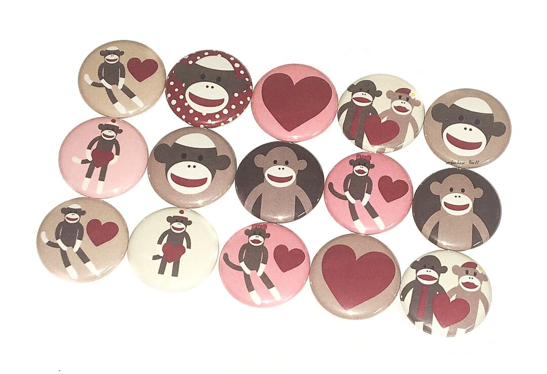 Monkeys, 1", 1.25", Button, Monkey Party Favor, Monkey Theme, Red, Pink ...