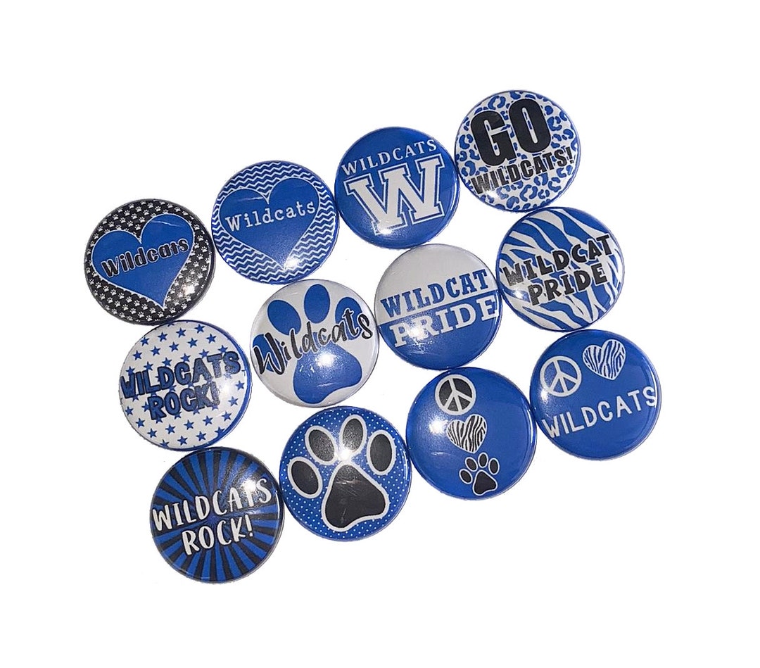 Wildcats, Royal Blue, Black, White, Imperfect, 1" Pinback Button, 12 ...