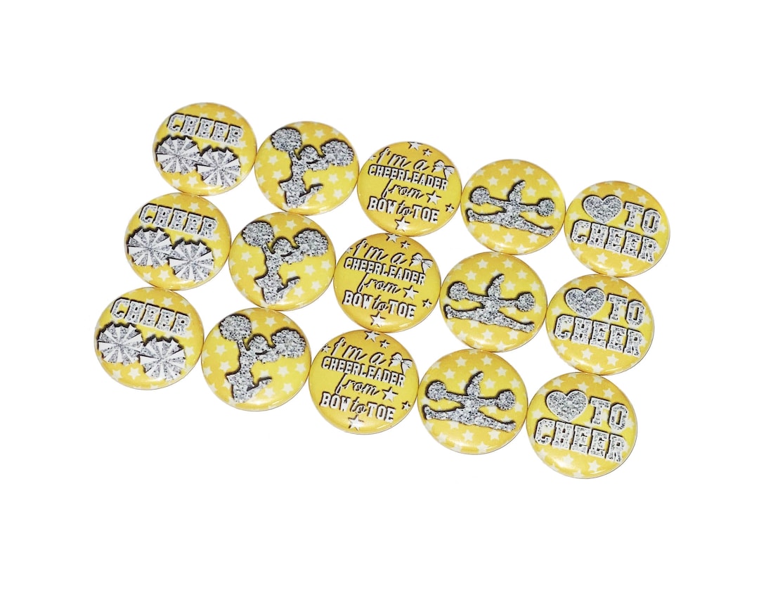 Yellow Cheer, Cheer, 1", 1.25", 1.5", Button, Cheer Theme, Cheer Decor ...