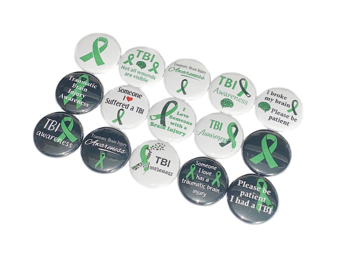 Brain Injury, TBI, Green Ribbon, 1", 1.25", 1.5", 2.25", Button, Brain ...