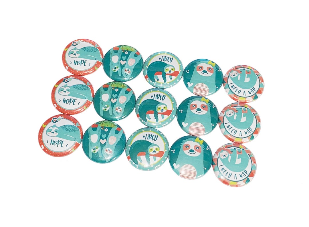 Sloths, 1", 1.25", 1.5", 2.25", Button, Sloth Decor, Sloth Theme, Party ...