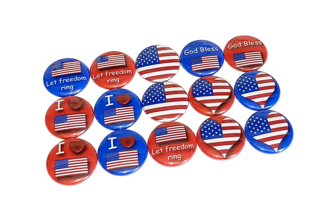 Freedom, God, 1", 1.25", Button, Patriotic Theme, American Flag ...