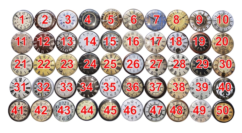 Clocks, 1", 1.25", 1.5", Button, Clock Button, Time, Clock Theme, Clock ...