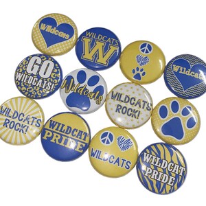 Wildcats, 1", 1.25", 1.5", 2.25", Button, Blue, Yellow, Paw, Flatback, Pinback, SM012 - Etsy