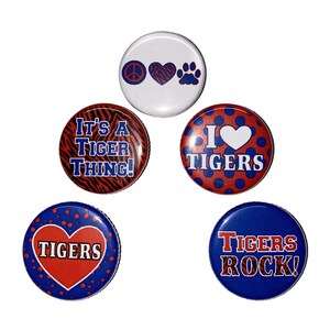 Tigers, Red, Blue, 1", 1.25", Button, Tiger Theme, Tiger Flatback ...