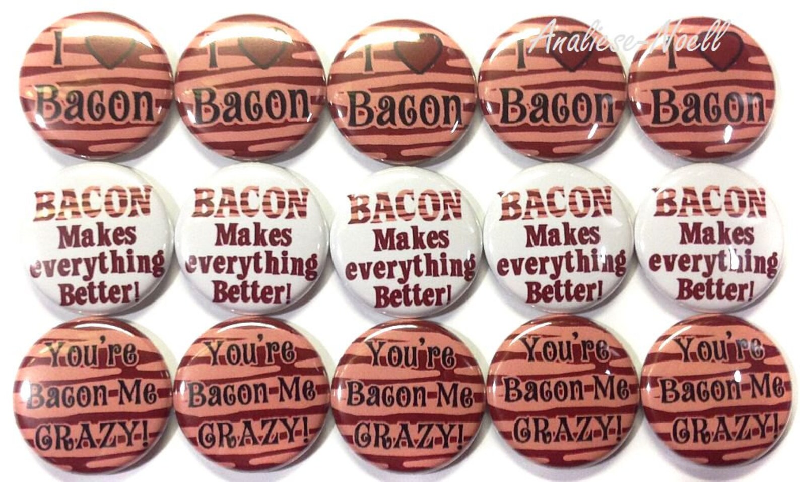 Bacon, 1", 1.25", 1.5" Button, Bacon Theme, Bacon Decor, Bacon Party ...
