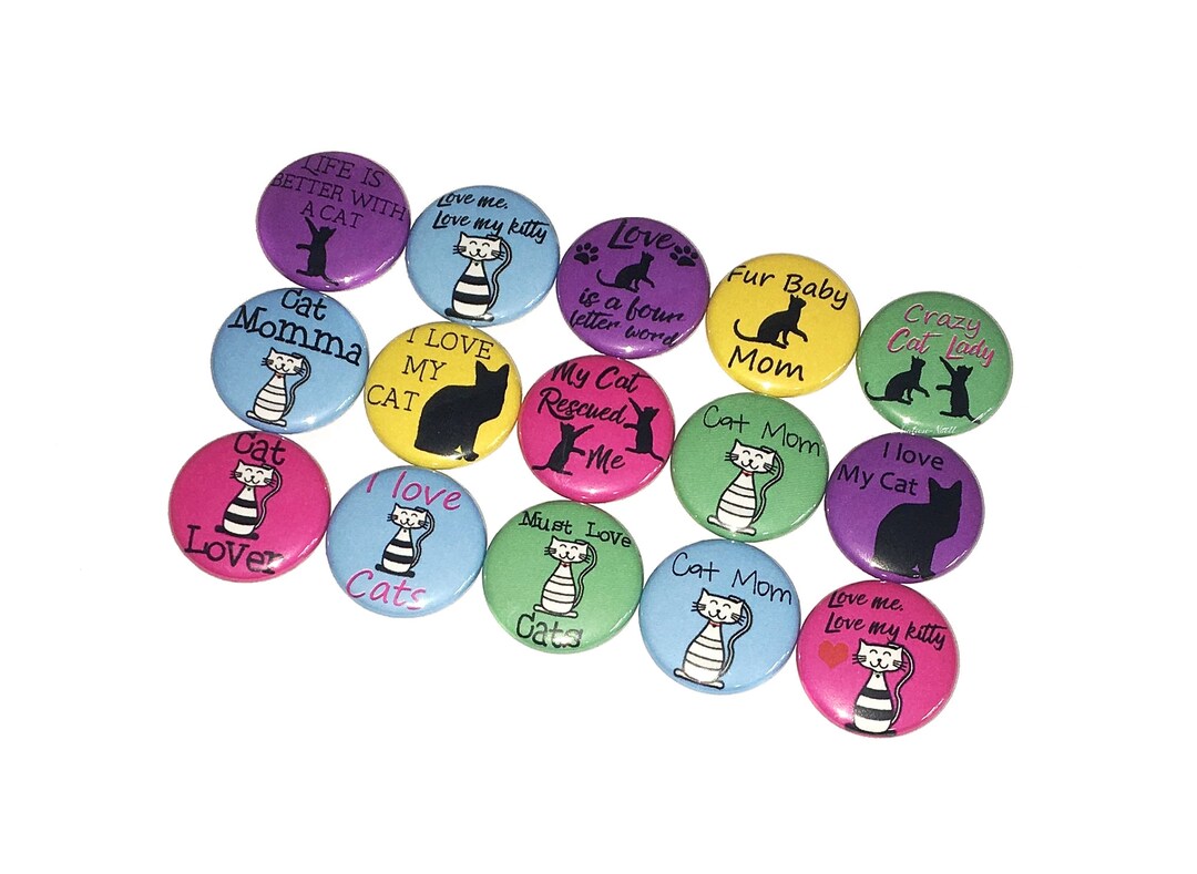 Cat, 1", 1.25", 1.5", Button, Cat Party Favor, Cat Theme, Cat Decor ...