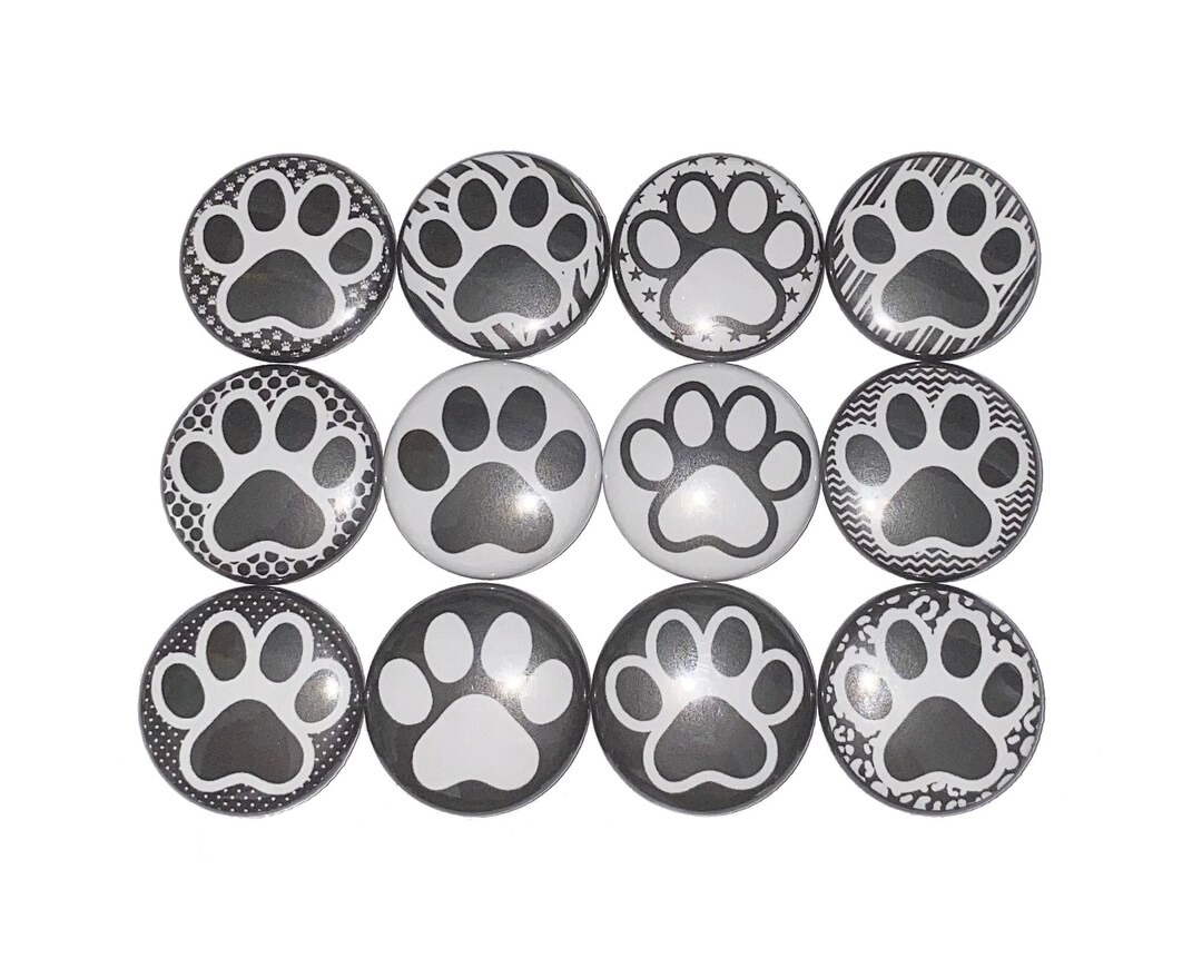 Paw Magnet, Black, White, 1", 1.25", 1.5", 2.25", Button Magnet, Black ...