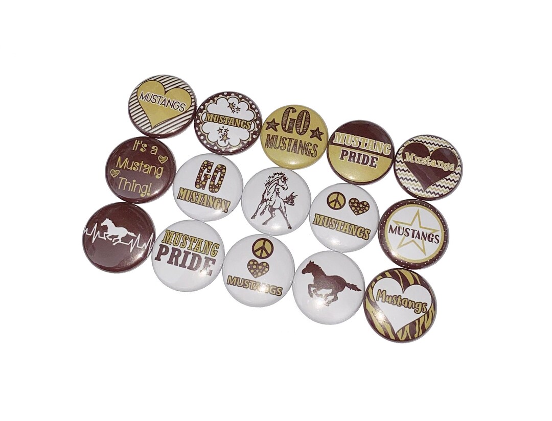 Mustangs, Maroon, Gold, 1", 1.25", Button, Mustang Theme, Mustang Decor ...