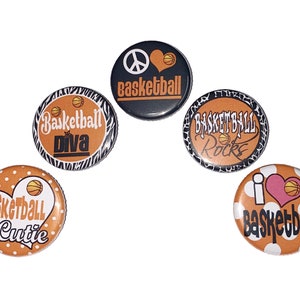 Basketball Magnet, 1", 1.25", Button Magnet, Orange, Black, Basketball ...