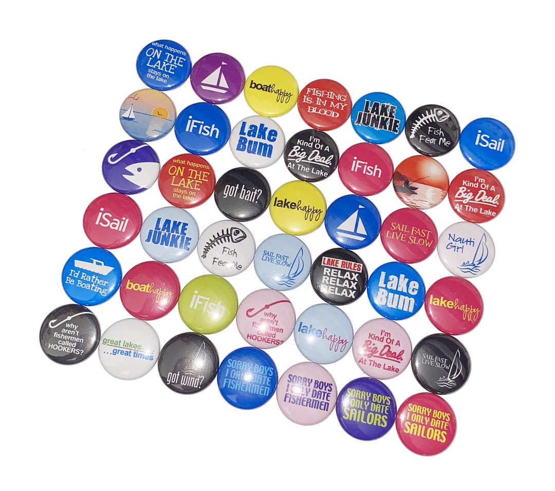 Lake Fun, 1", 1.25", 1.5", 2.25", Button, Lake Theme, Boating, Sailing ...