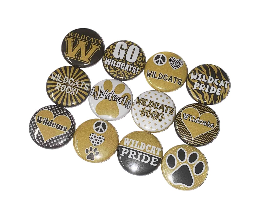 Wildcat, Gold, Black, White, 1", 1.25", 1.5", 2.25", Button, Gold ...