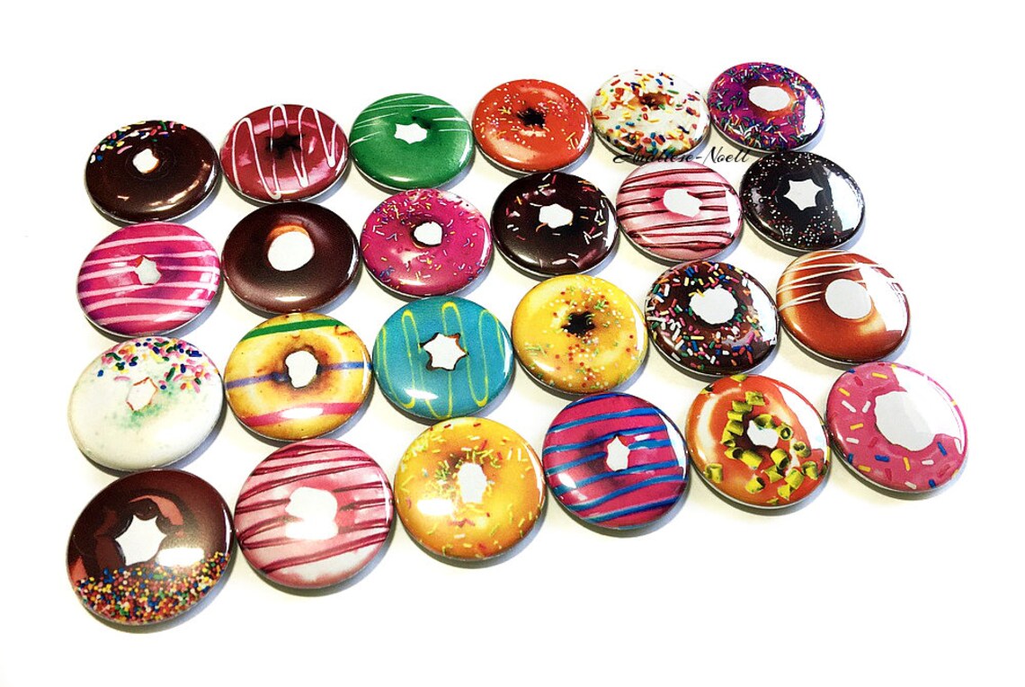 Donut Magnet, 1", 1.25", 1.5", 2.25", Button Magnet, Donut, Donut Decor ...