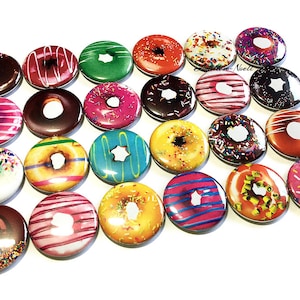 Donut Magnet, 1", 1.25", 1.5", 2.25", Button Magnet, Donut, Donut Decor ...