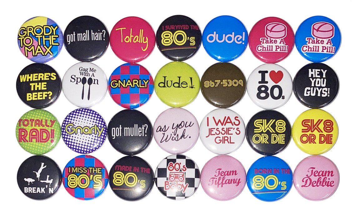 80s, 1", 1.25", 1.5", 2.25", Button, 80s Theme, 80s Party, 80s Party ...