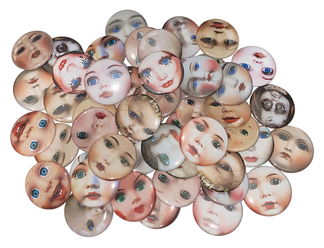 Doll Faces, 1", 1.25", 1.5", 2.25", Button, Dolls, Creepy Doll, Doll ...