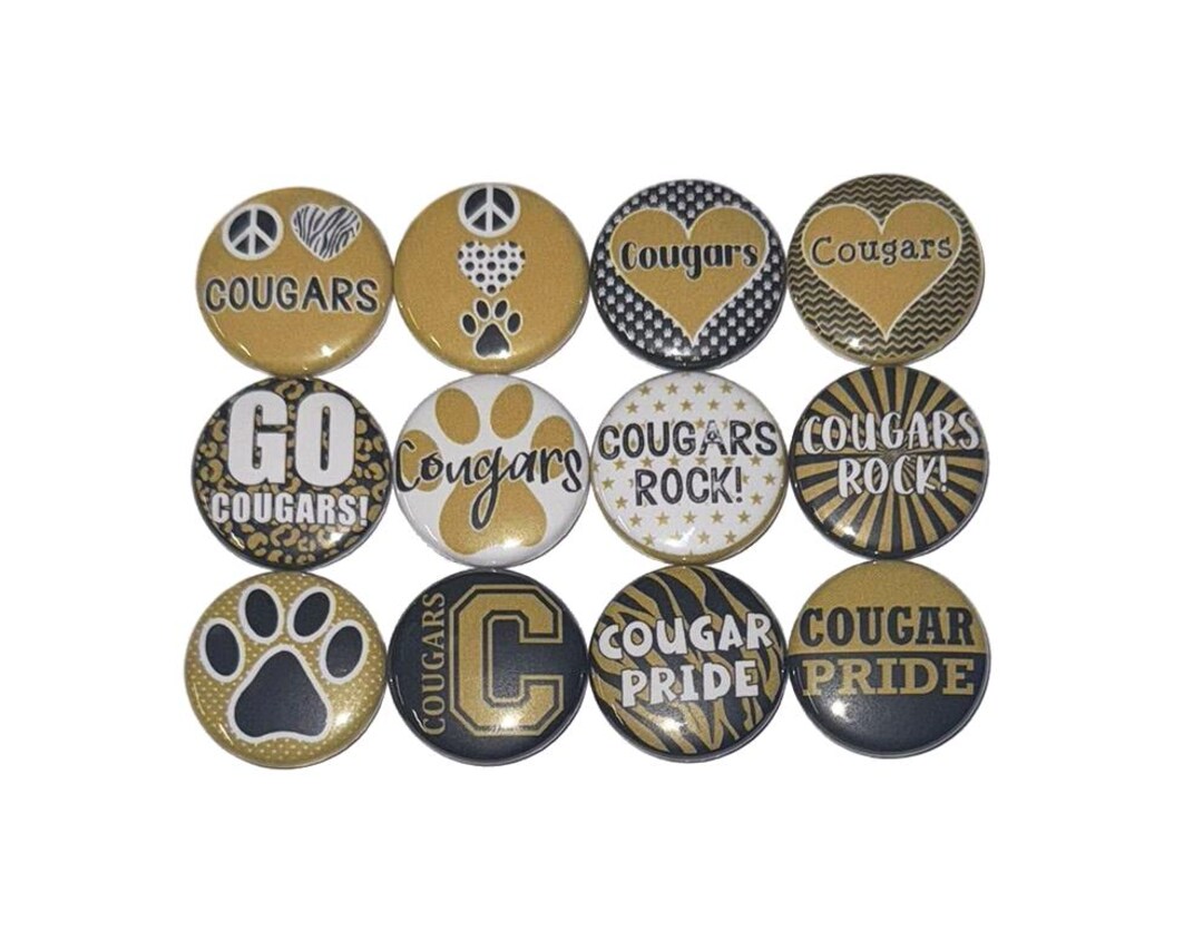 Cougar Magnet, Black, Gold, 1", 1.25", 1.5", 2.25", Button Magnet ...