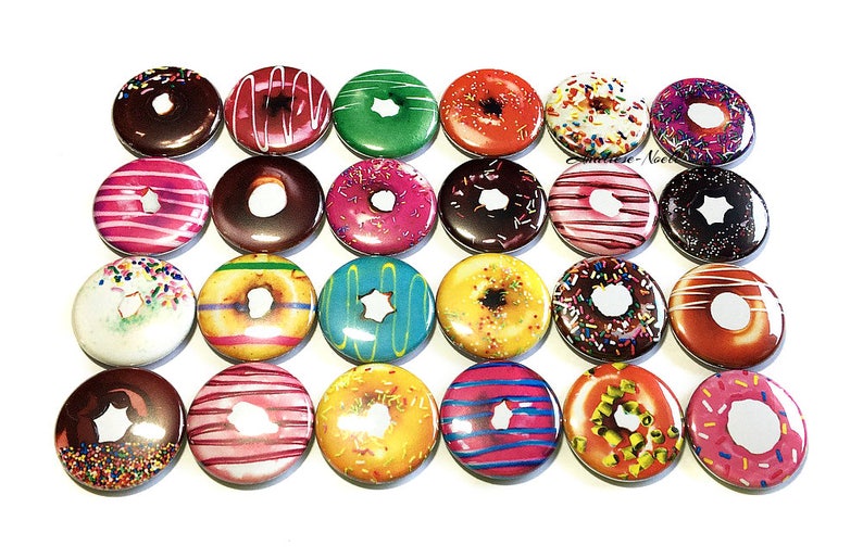 Donut Magnet, 1", 1.25", 1.5", 2.25", Button Magnet, Donut, Donut Decor ...