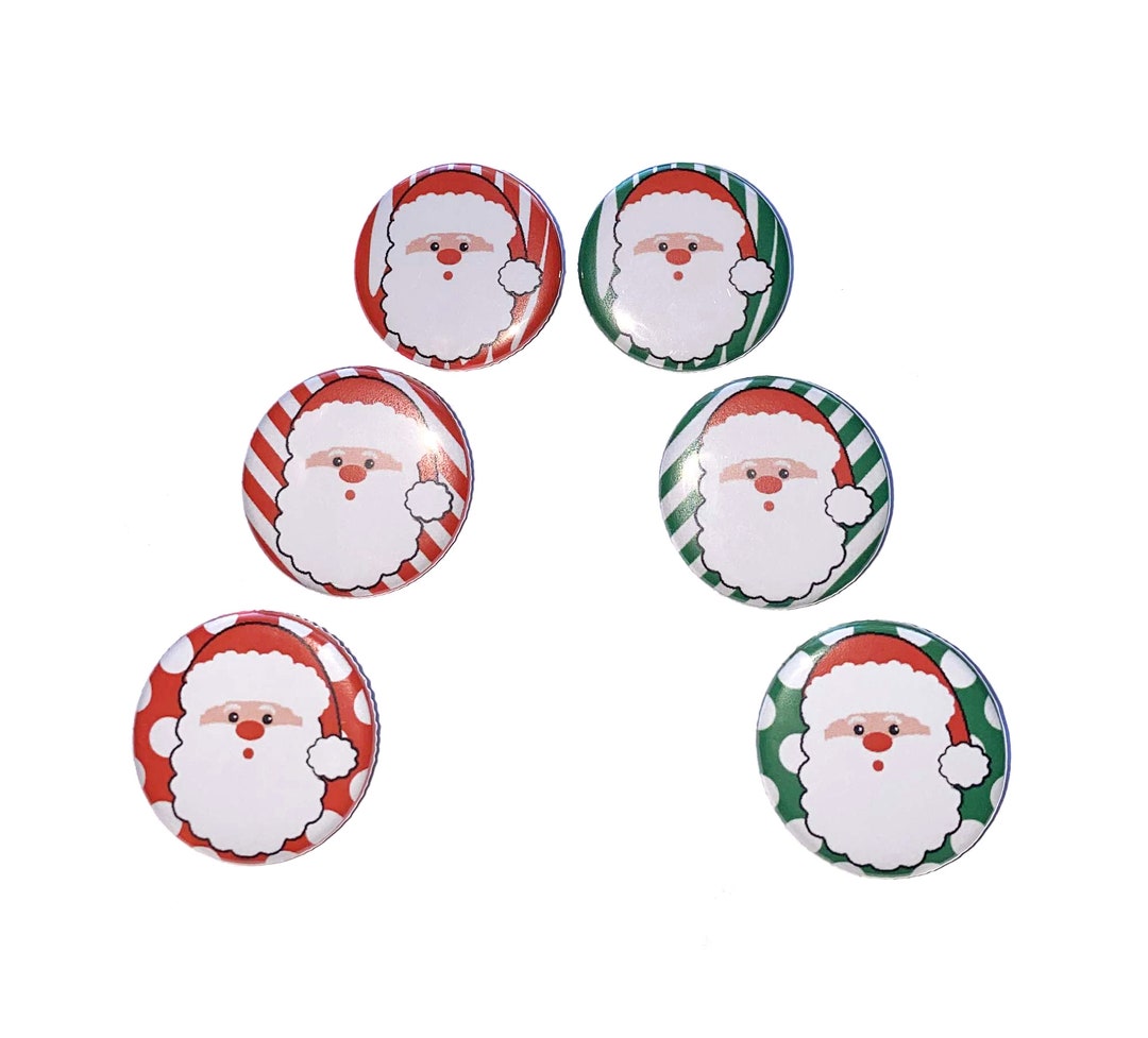 Santa Magnet, 1", 1.25", 1.5", Button Magnet, Red, Green, Santa Decor ...