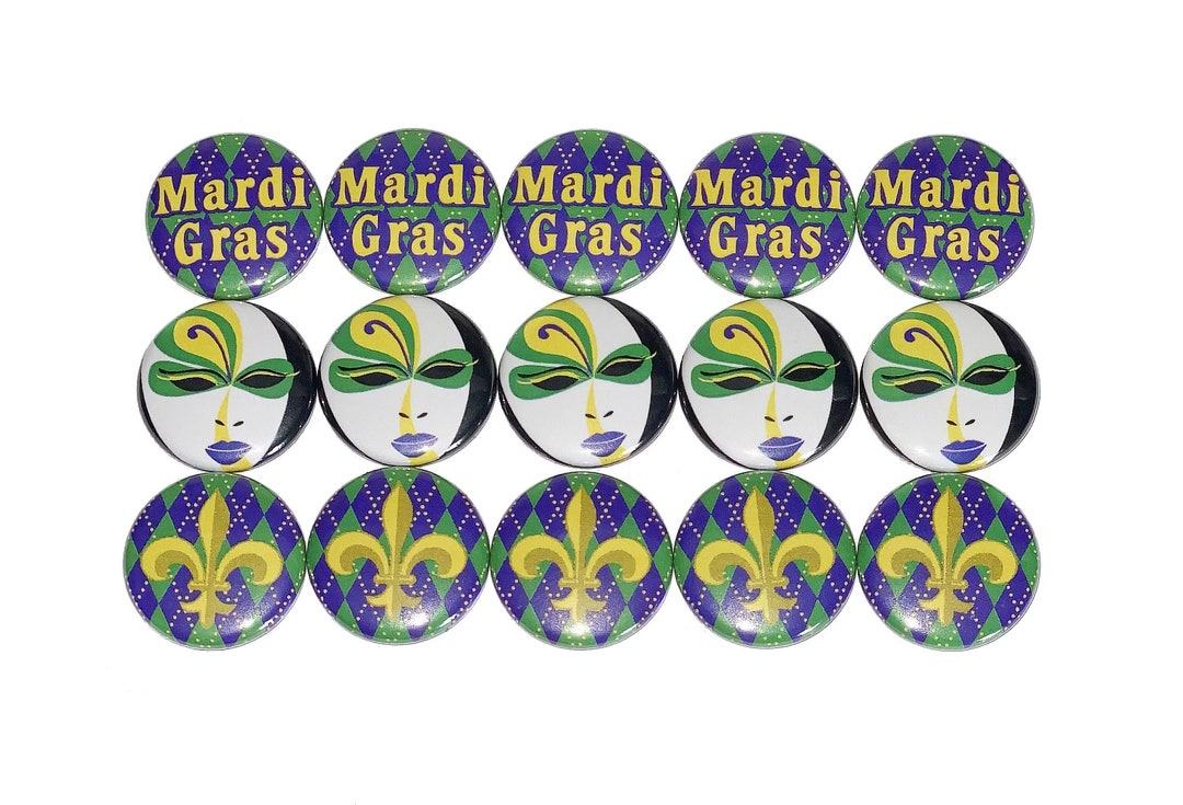 Mardi Gras Magnet, 1", 1.25", Button Magnet, Mardi Gras Button, Mardi ...