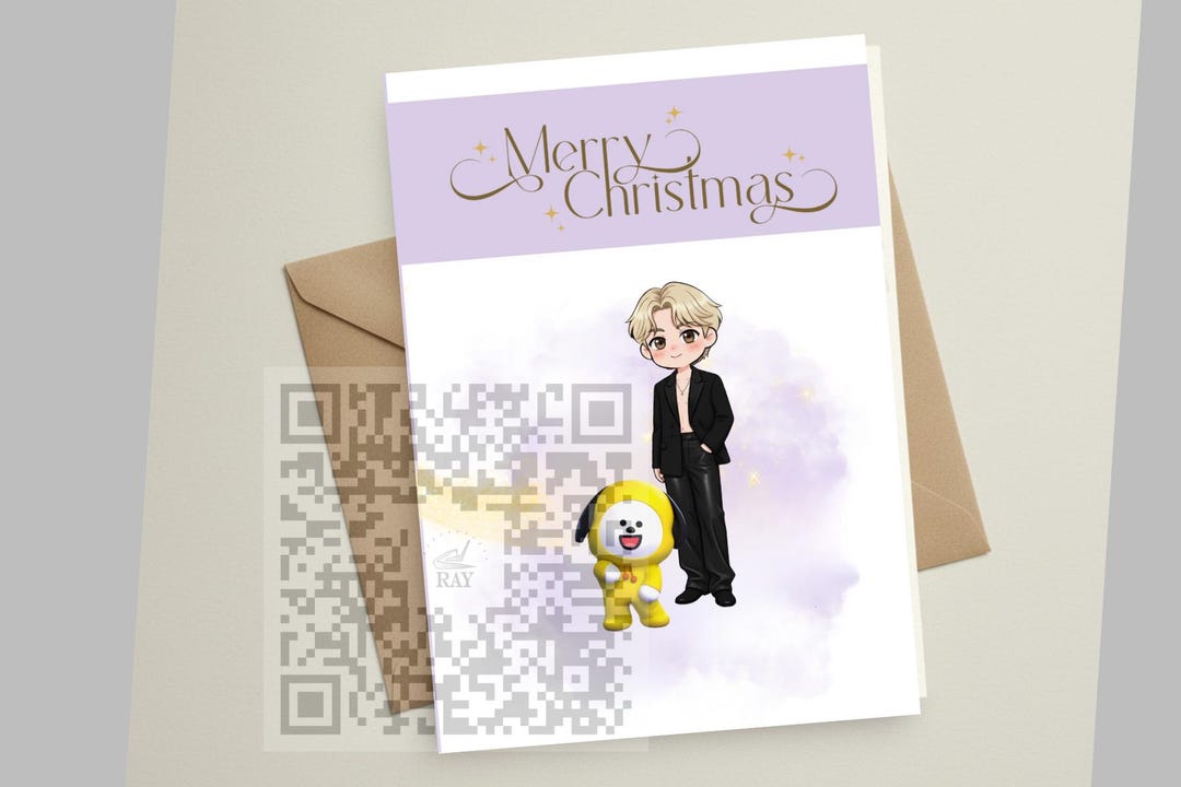 BTS BT21 JIMIN Christmas Card | KPOP Holiday Greeting Cards | Purple ...