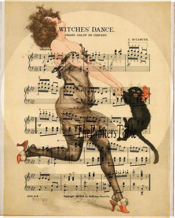 Halloween Girl Witches Dance Sheet Music Collageexclusively | Etsy