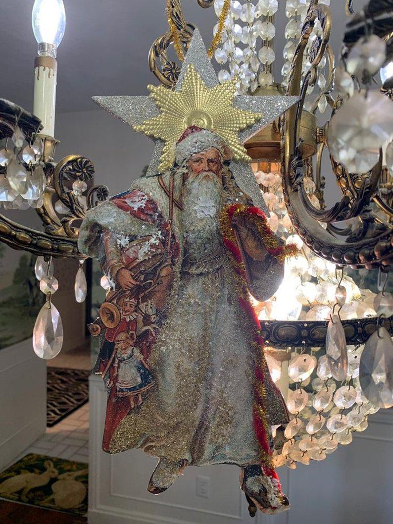 SANTA CLAUS Victorian Die Cut Dresden Ornament*red With Golden Accents ...