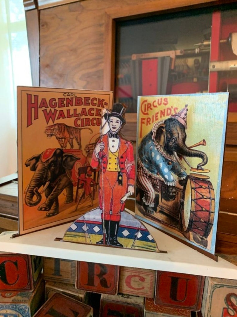 Circus Standing Ring Master*two Circus Posters*all Wood in Their Own ...