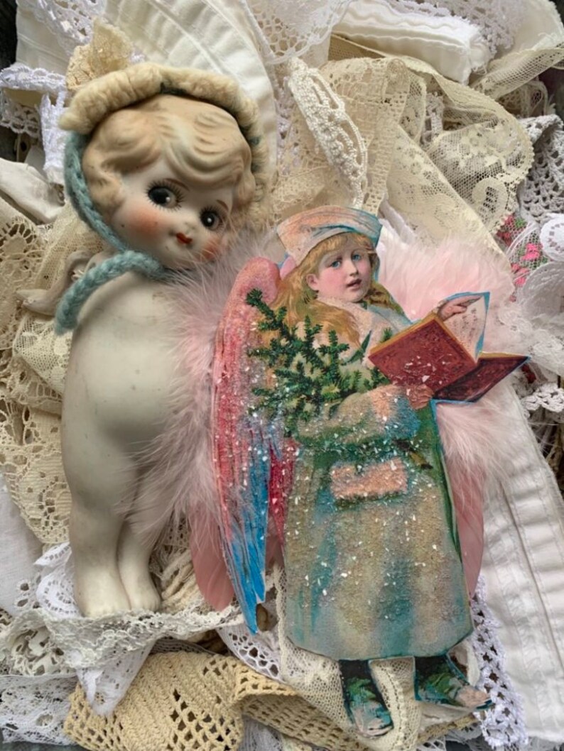 VICTORIAN Angel With Hymnal and Pink Wings Ornament*recreated From a ...
