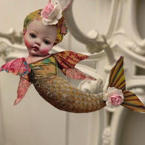 MERMAID LITTLE PRIMROSE Ornament*hand Cut Two Layers*german Glitter ...