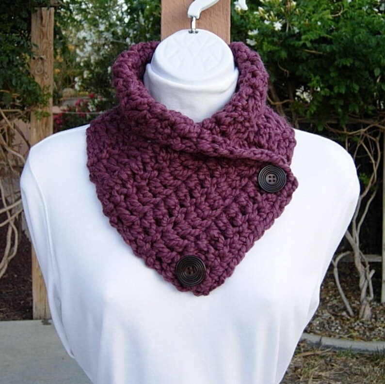 NECK WARMER SCARF Buttoned Cowl Fig Purple Solid Plum Soft | Etsy