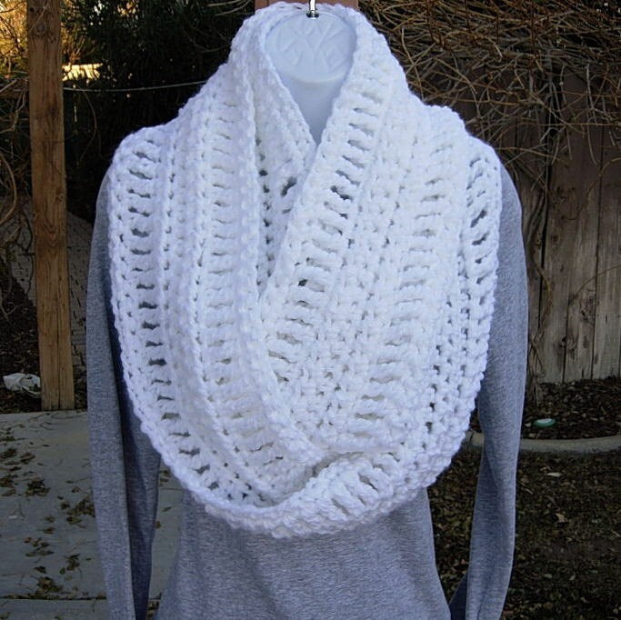 COWL SCARF Infinity Loop Pure Solid White Soft Warm Long Bulky | Etsy
