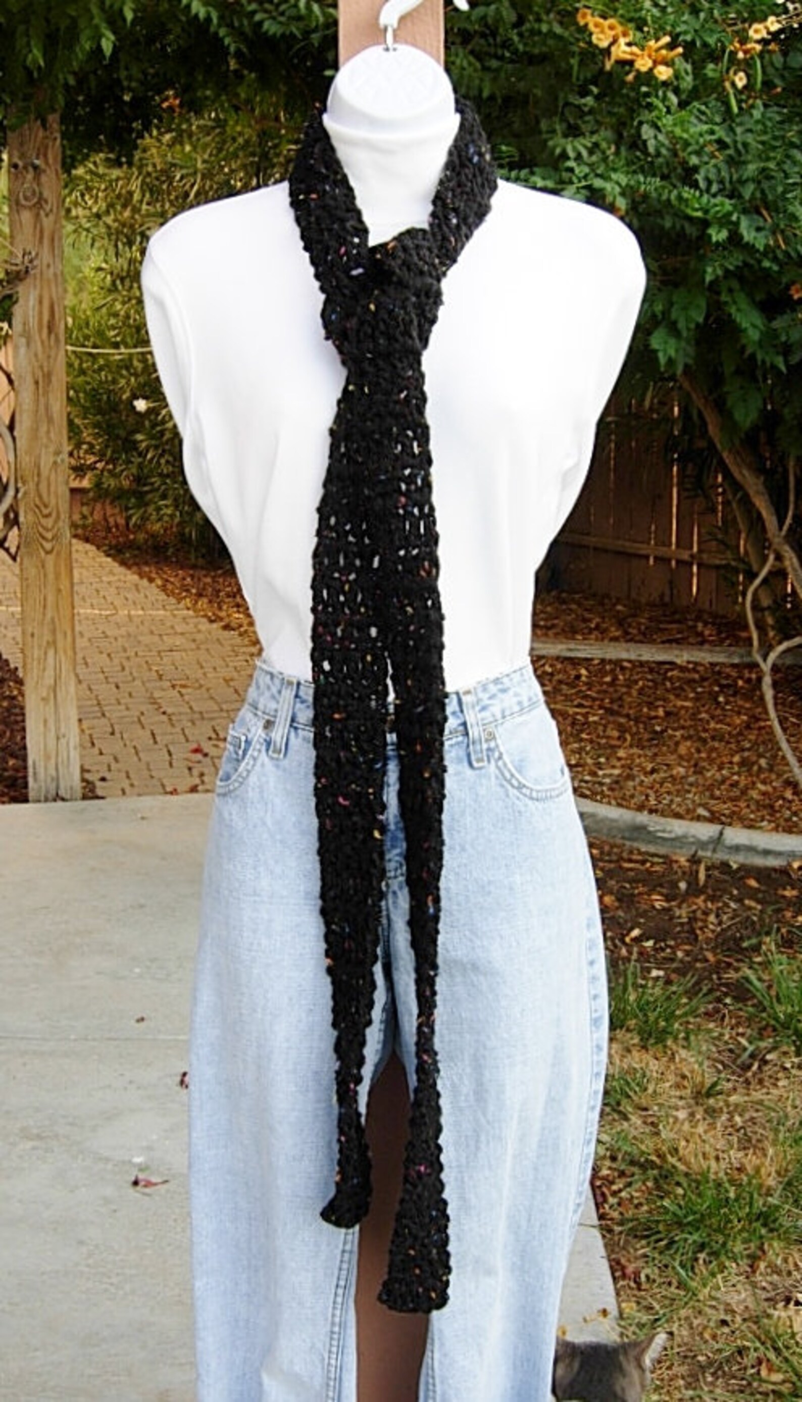 Off Black Tweed Extra Long Skinny Scarf, Dark Charcoal Soft Thick ...