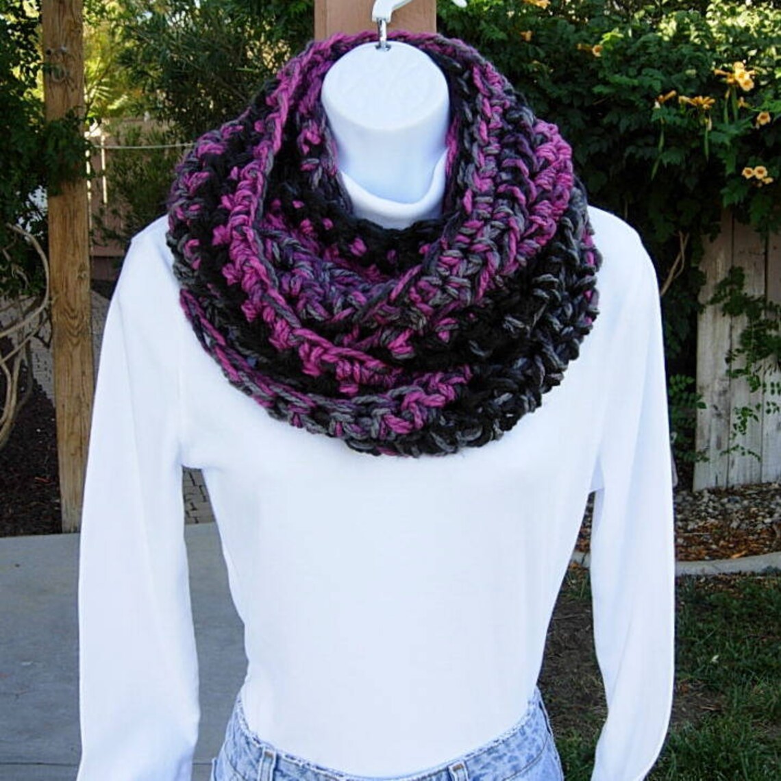INFINITY SCARF Loop Cowl Black Dark & Light Gray Grey - Etsy