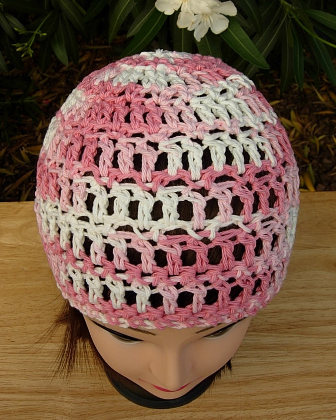 Pink and White Summer Beanie 100% Cotton Lacy Skull Cap - Etsy