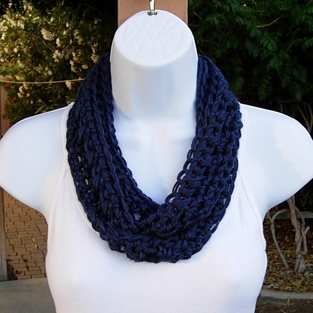 Small Navy Blue Skinny SUMMER INFINITY SCARF, Women's Solid Dark Blue ...